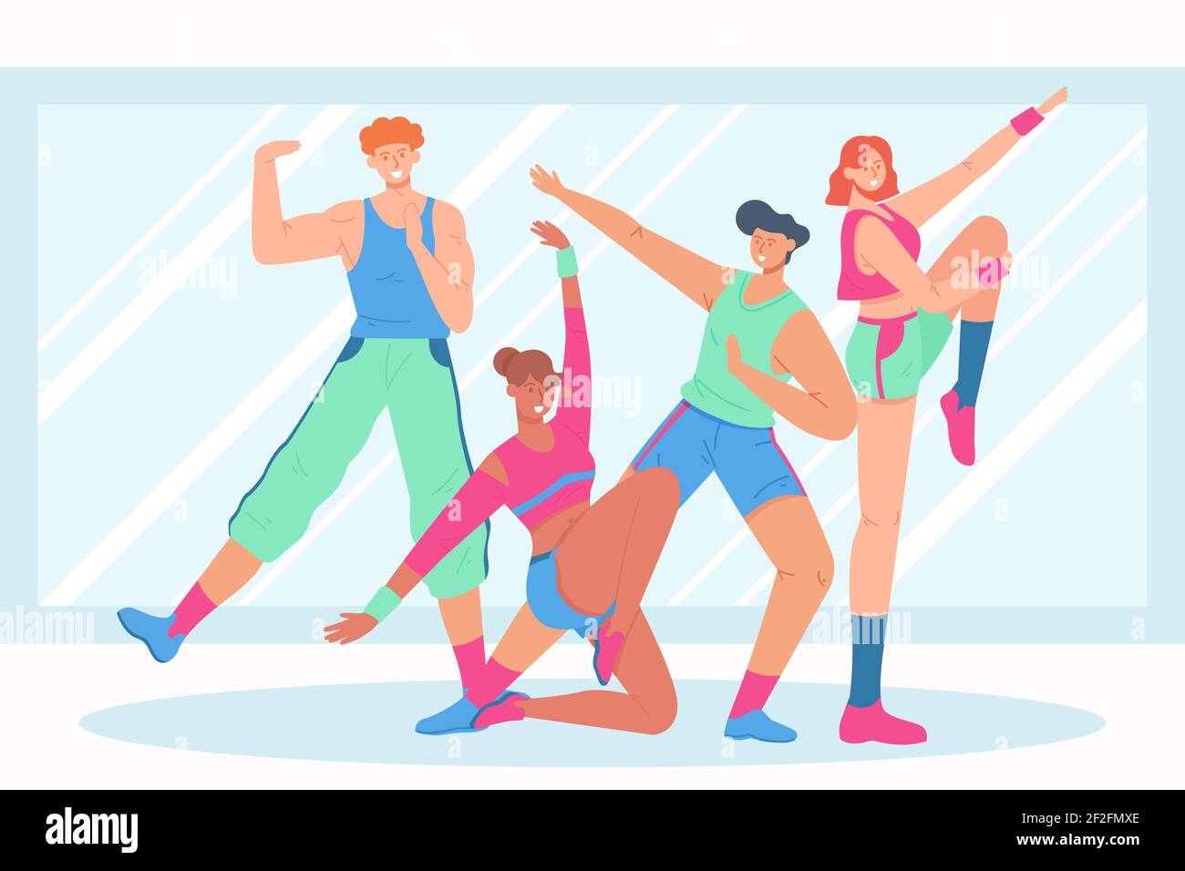 People participating together in a fitness dance class Vector ...