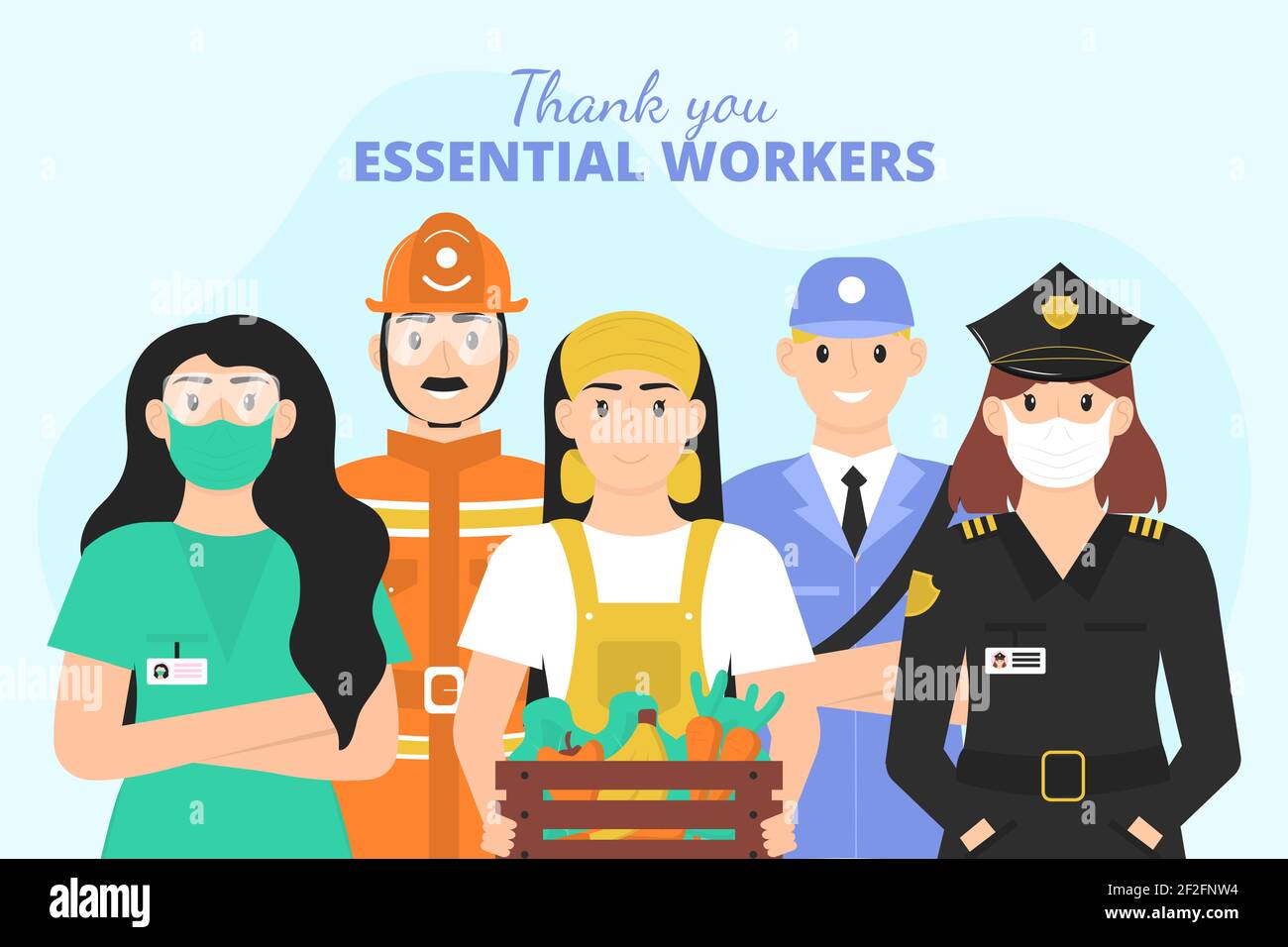 Organic flat design thank you essential workers Vector illustration ...