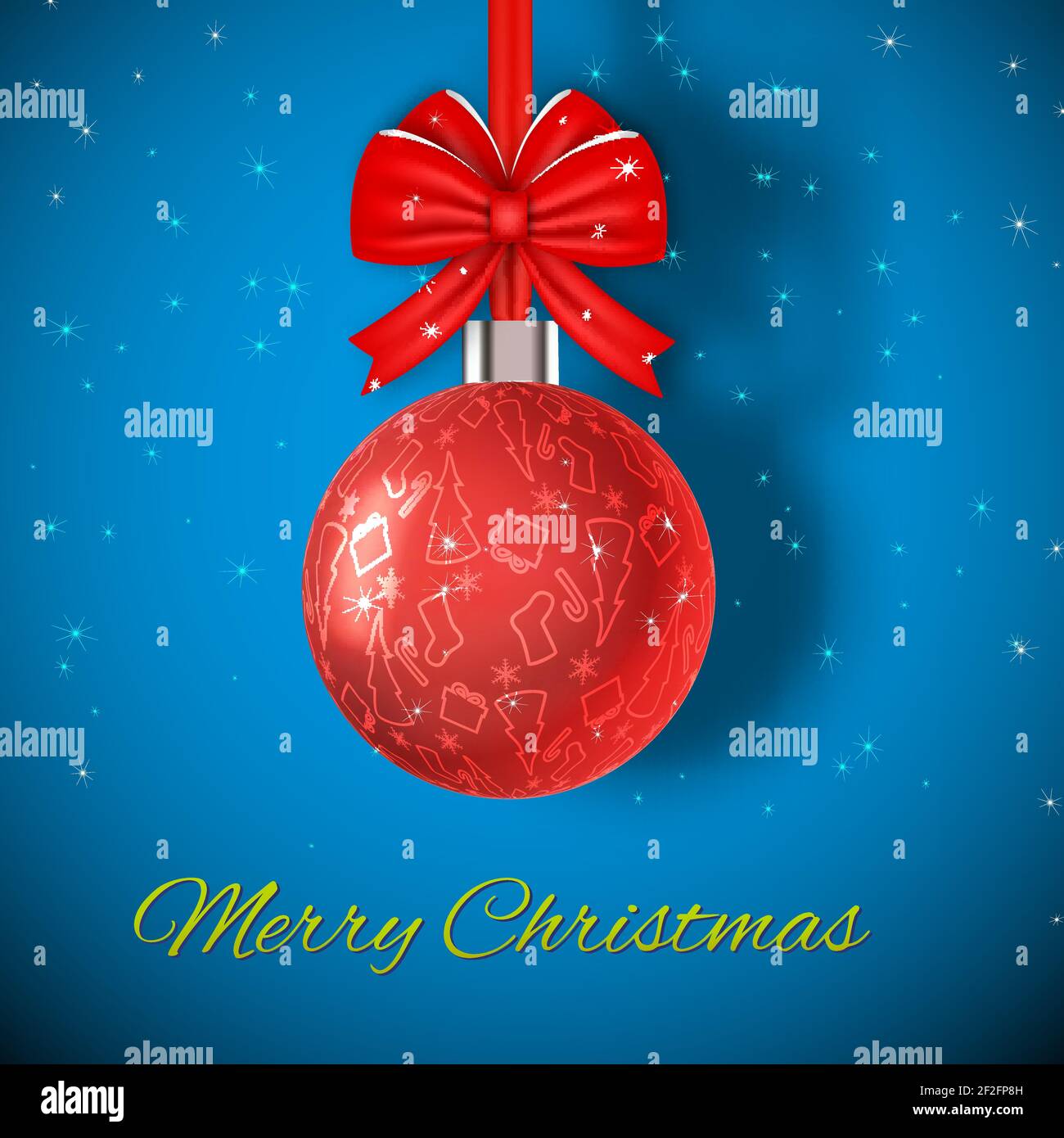 Flat merry christmas background with bright red ball flat vector ...