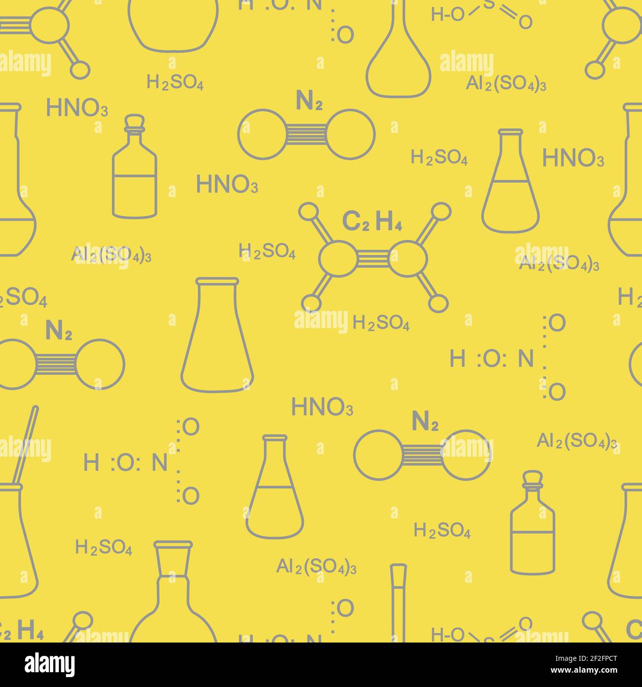 Scientific vector seamless pattern with flasks, beakers, molecule ...