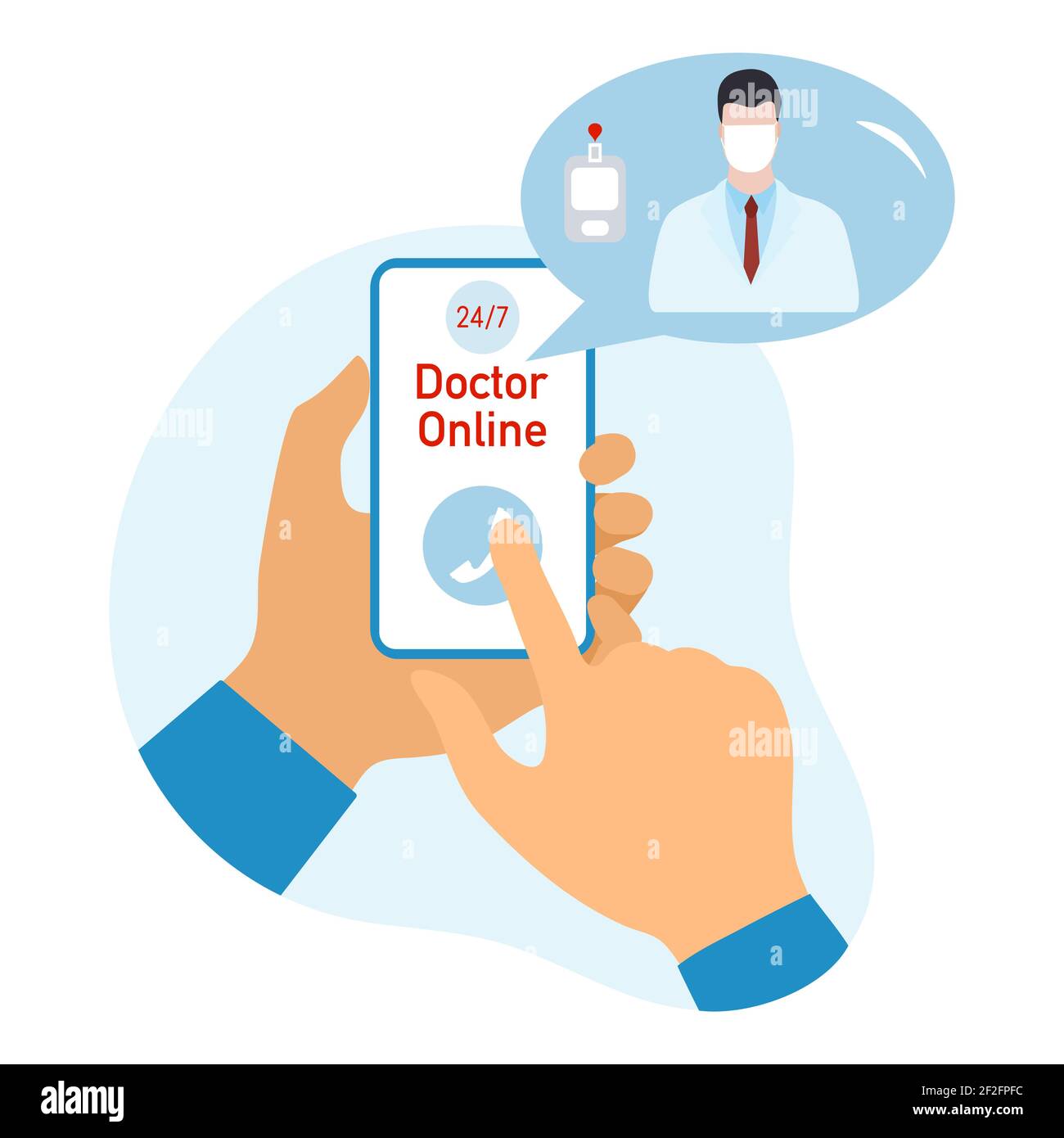 Consultation Doctor online vector illustration Hands hold cell phone ...