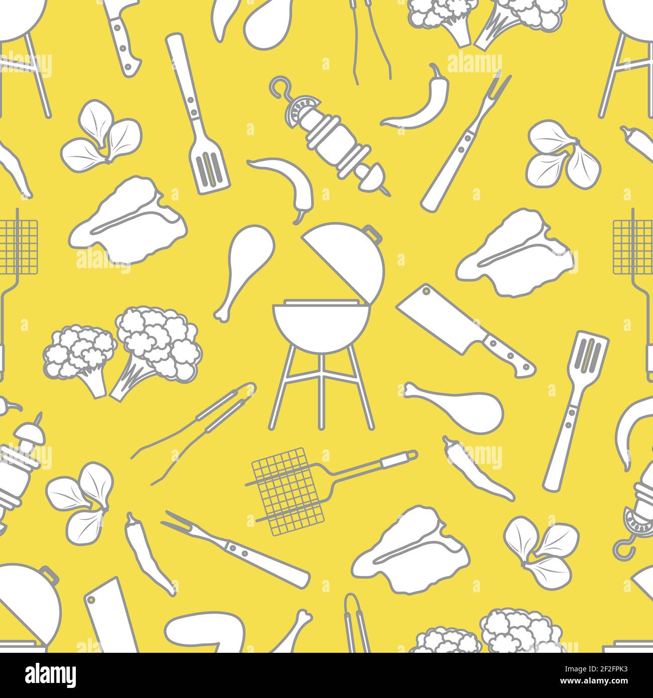 Seamless pattern with grill and barbecue tools, food. BBQ party ...