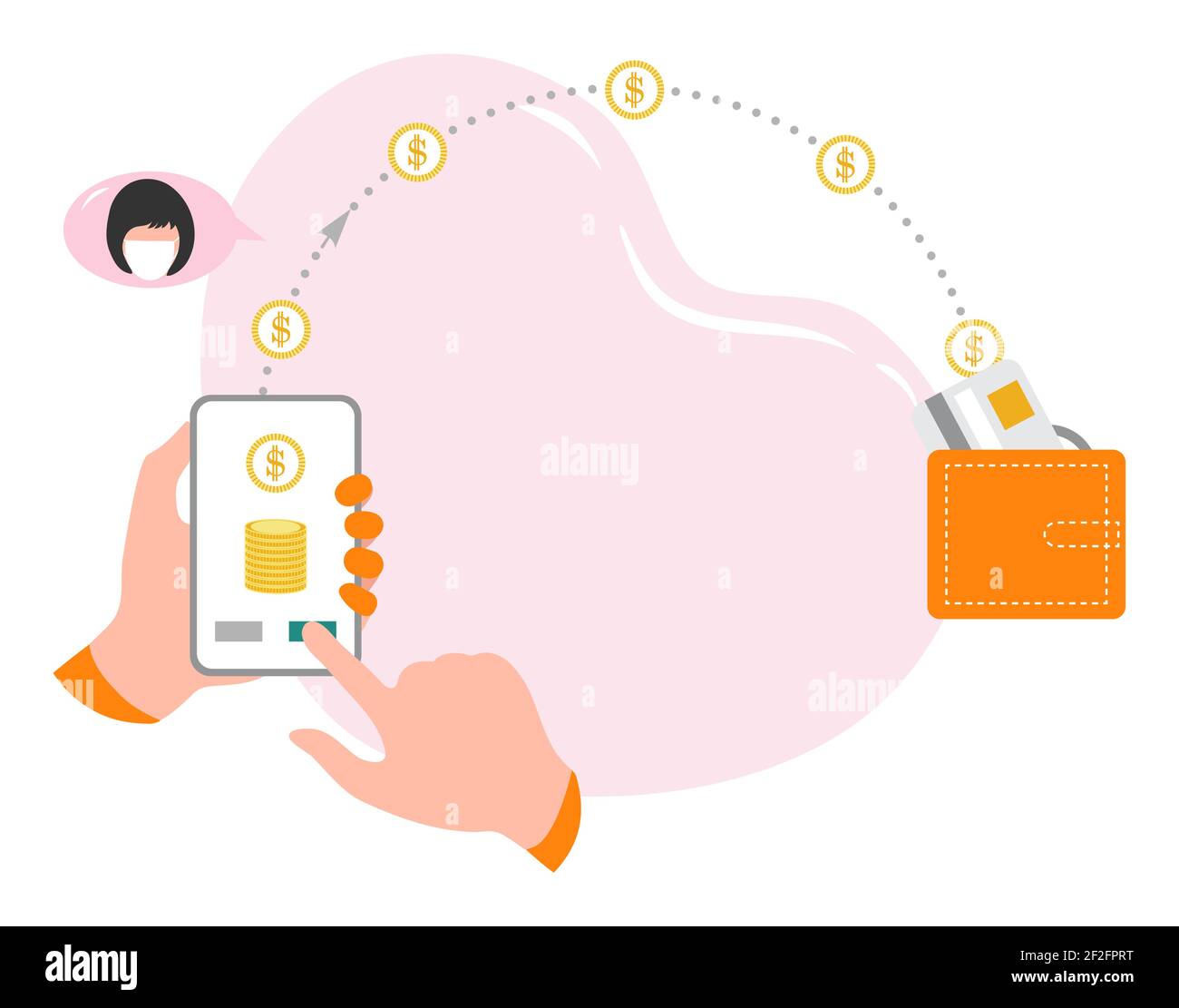 Vector illustration Hands hold cell phone Mobile money transfer Online ...
