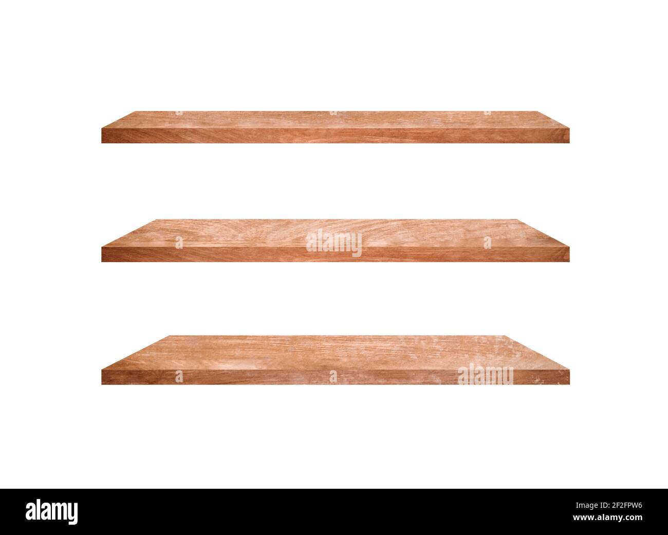 Group of old wood shelves isolated on white background with copy space ...