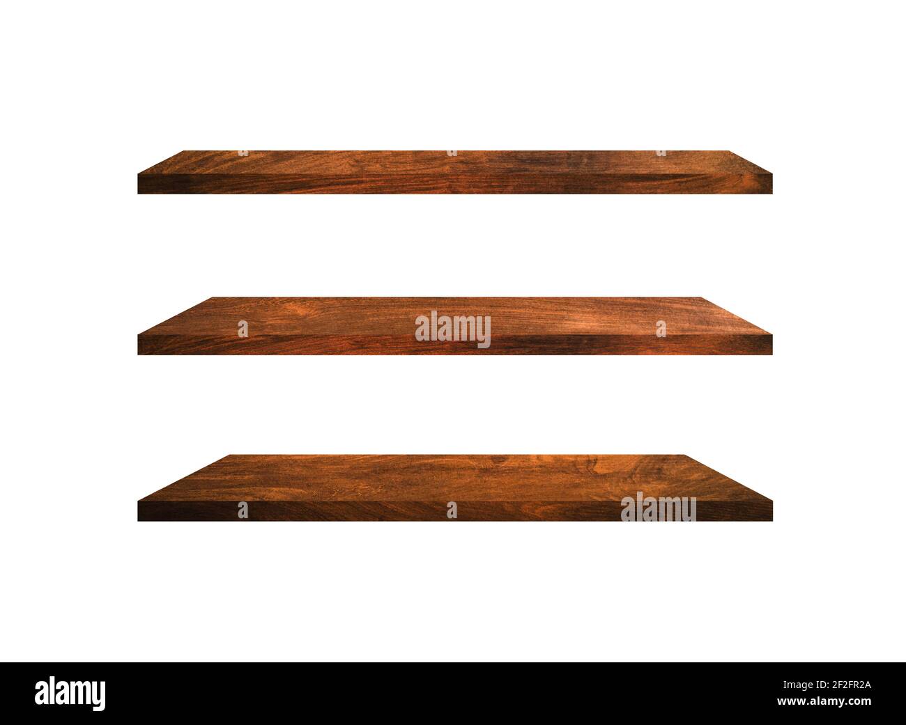 Group of old wood shelves isolated on white background with copy space ...
