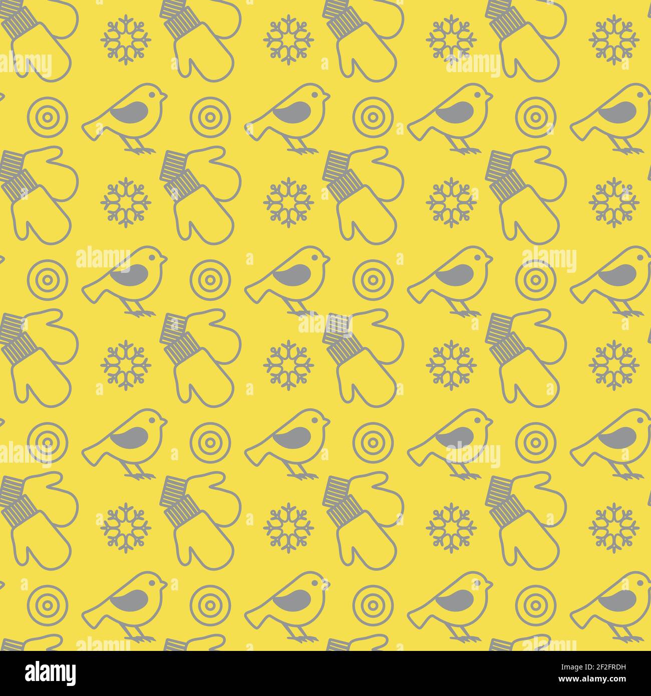Vector winter seamless pattern with snowflakes, birds, mittens ...