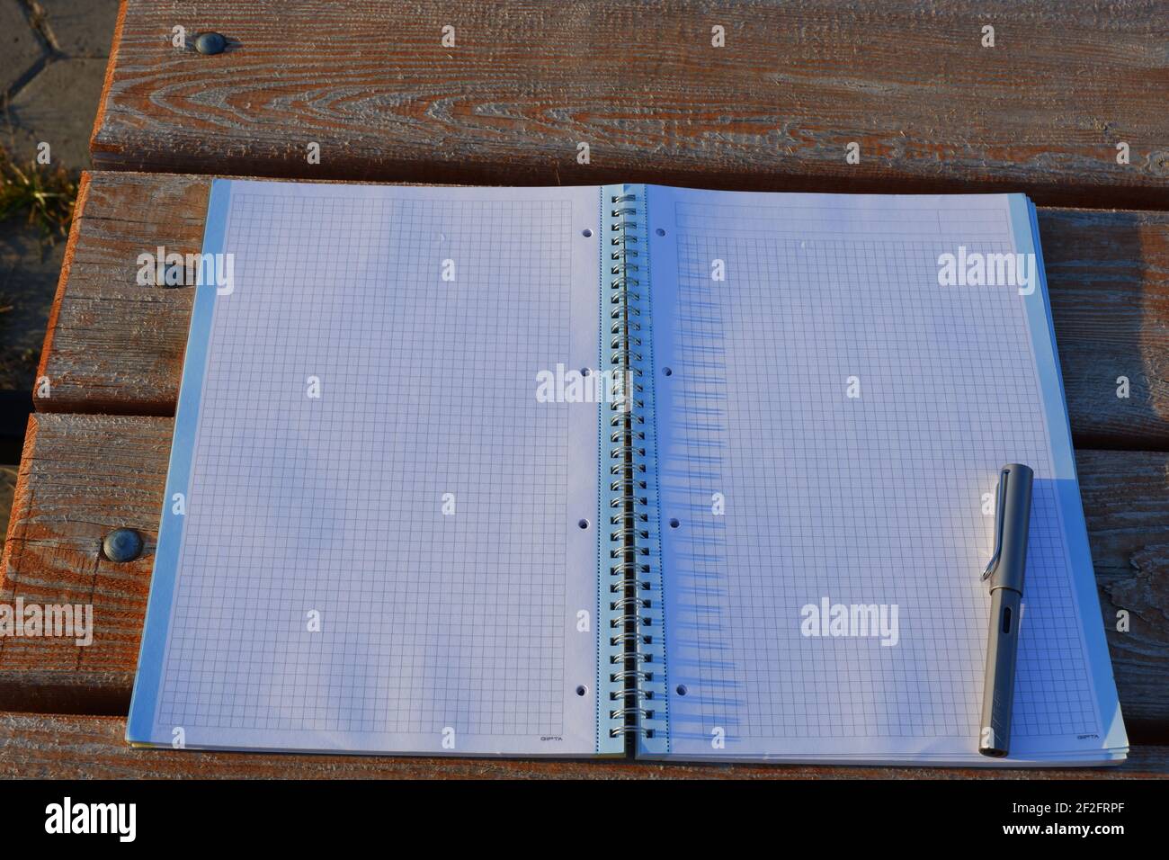 Open notebook and Lamy Fountain Pen Outdoor on Wooden Desk Stock Photo ...