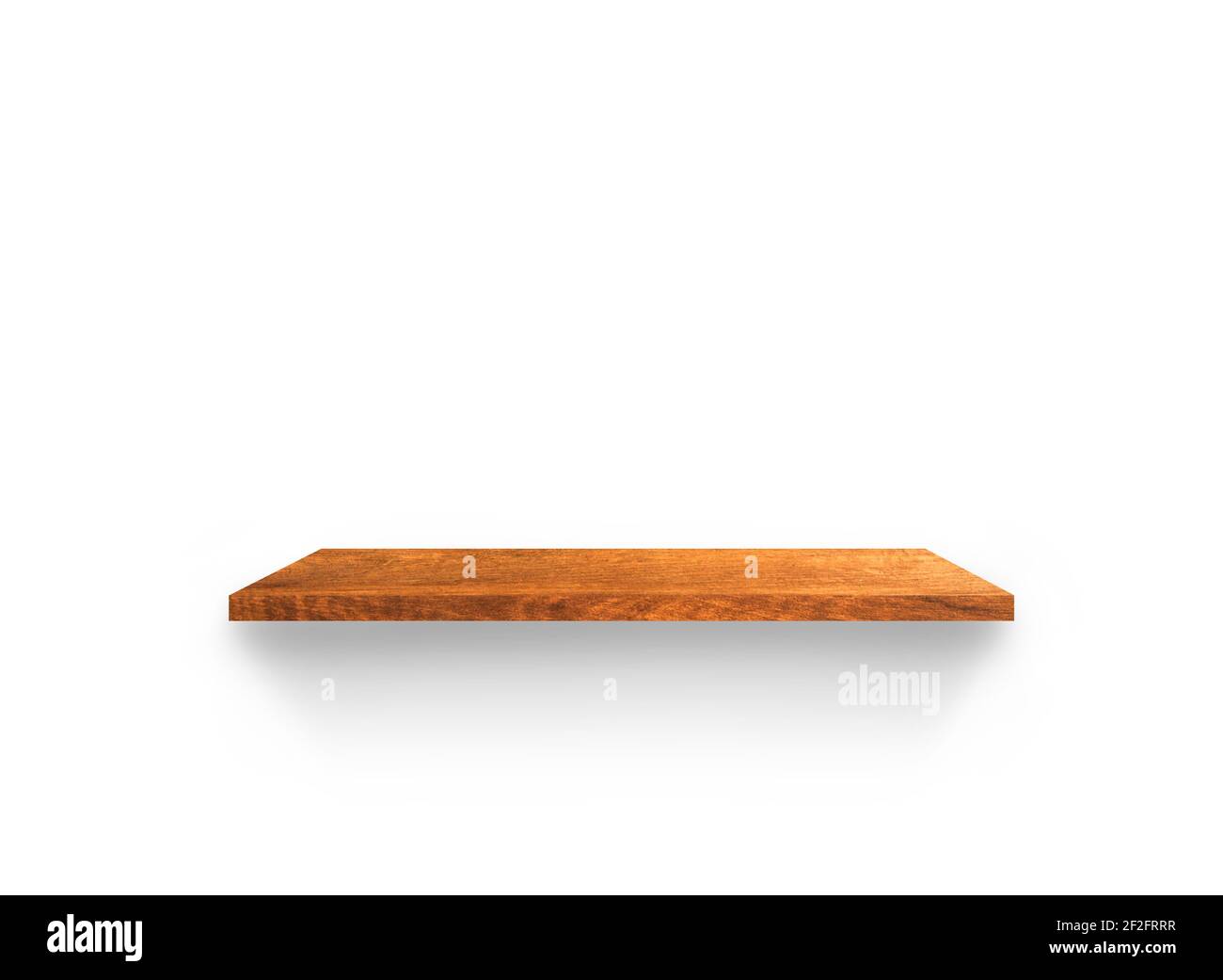 Front view of wooden shelf isolated on white background with clipping ...