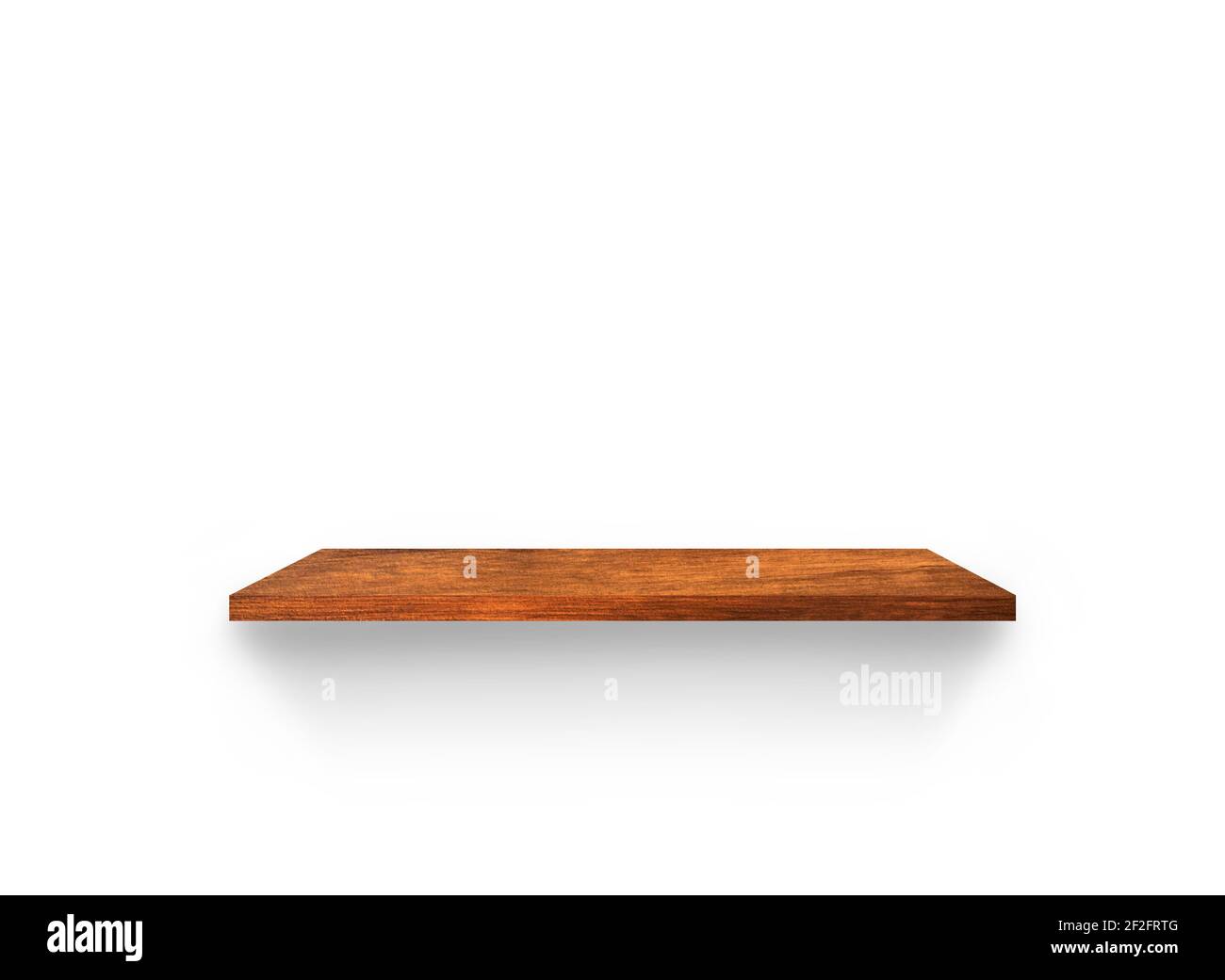 Front view of wooden shelf isolated on white background with clipping ...