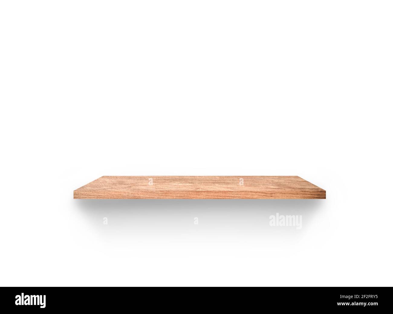 Front view of wooden shelf isolated on white background with clipping ...