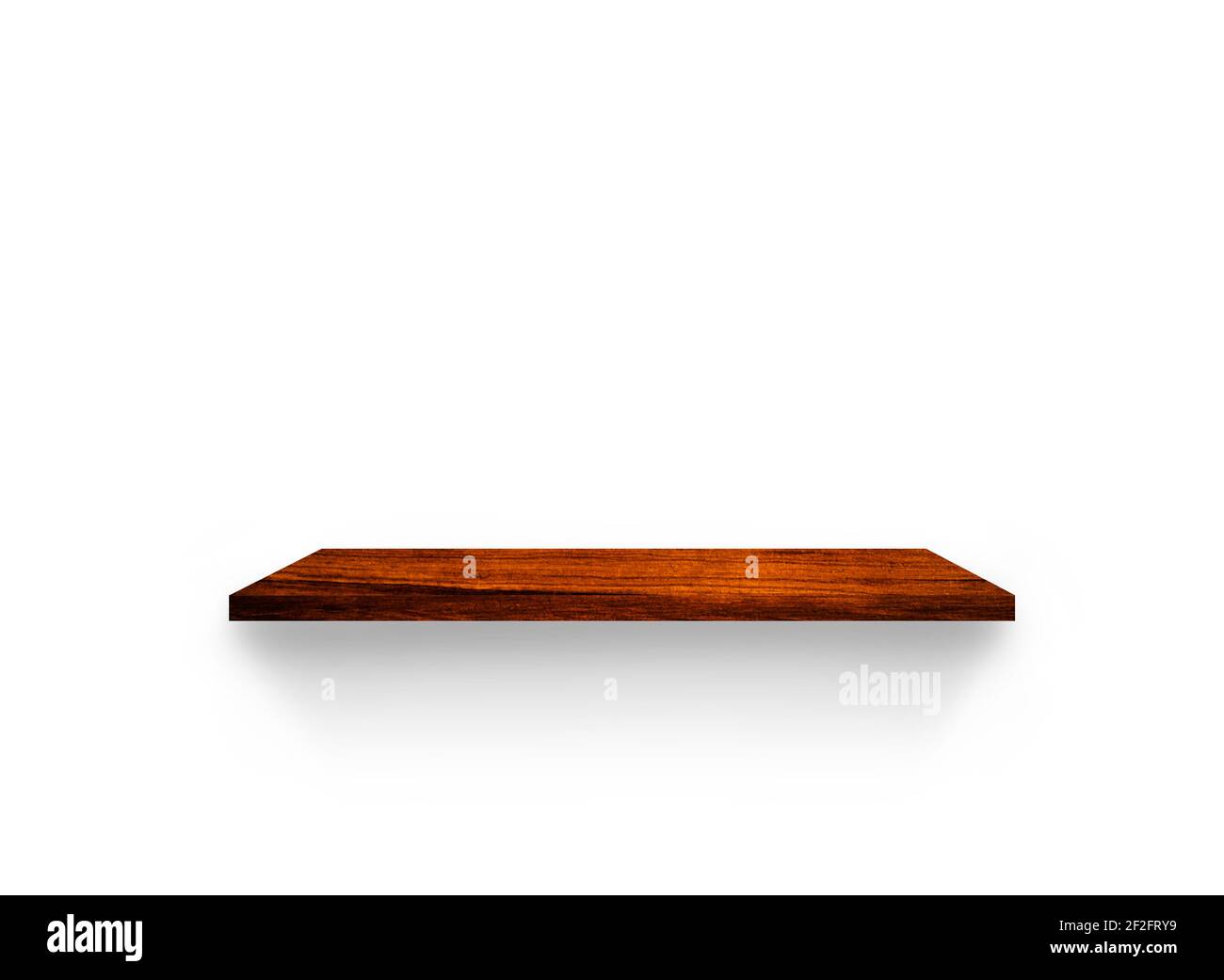Front view of wooden shelf isolated on white background with clipping ...