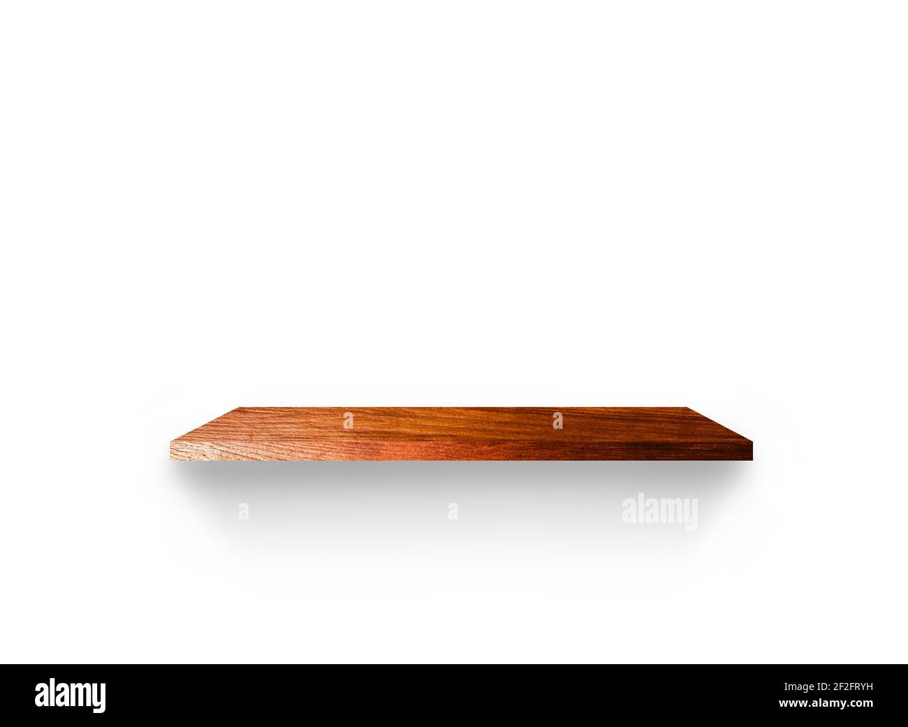 Front view of wooden shelf isolated on white background with clipping ...