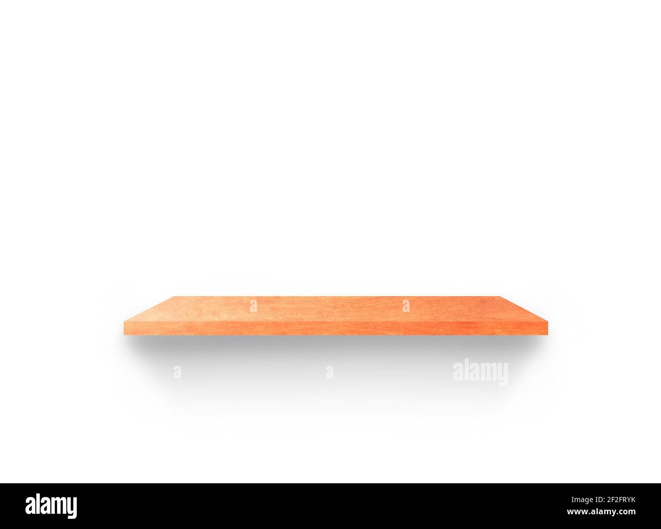 Front view of wooden shelf isolated on white background with clipping ...