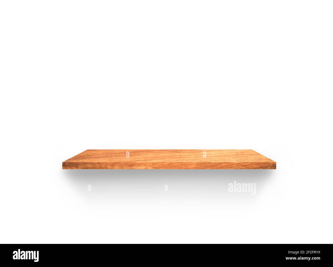 Front view of wooden shelf isolated on white background with clipping ...