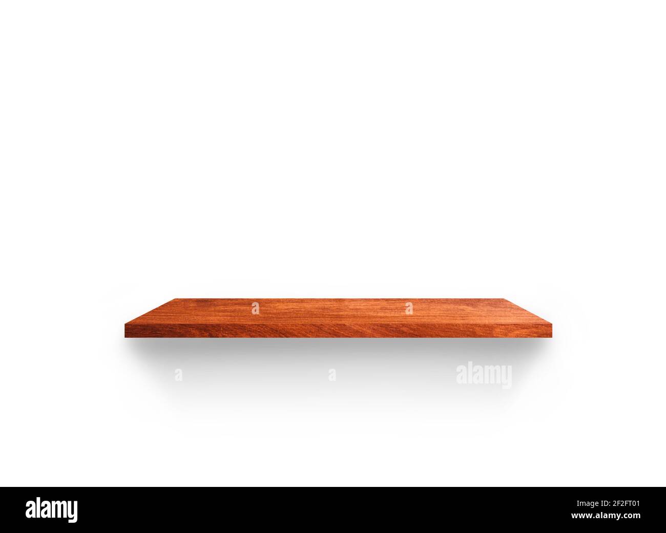 Front view of wooden shelf isolated on white background with clipping ...