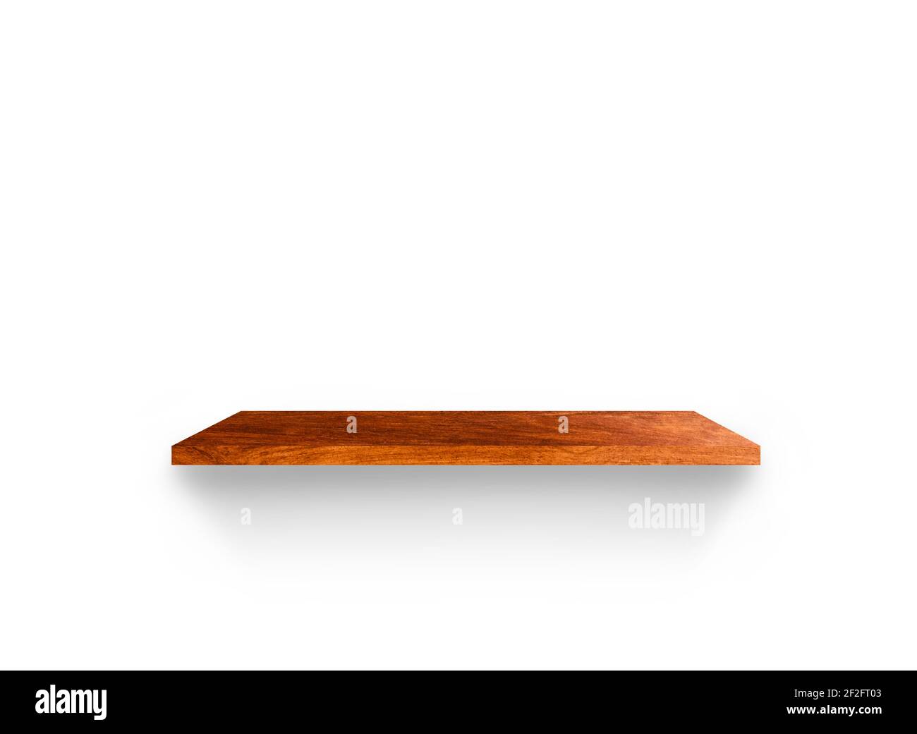 Front view of wooden shelf isolated on white background with clipping ...