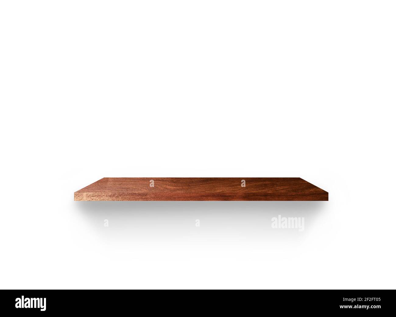 Front view of wooden shelf isolated on white background with clipping ...