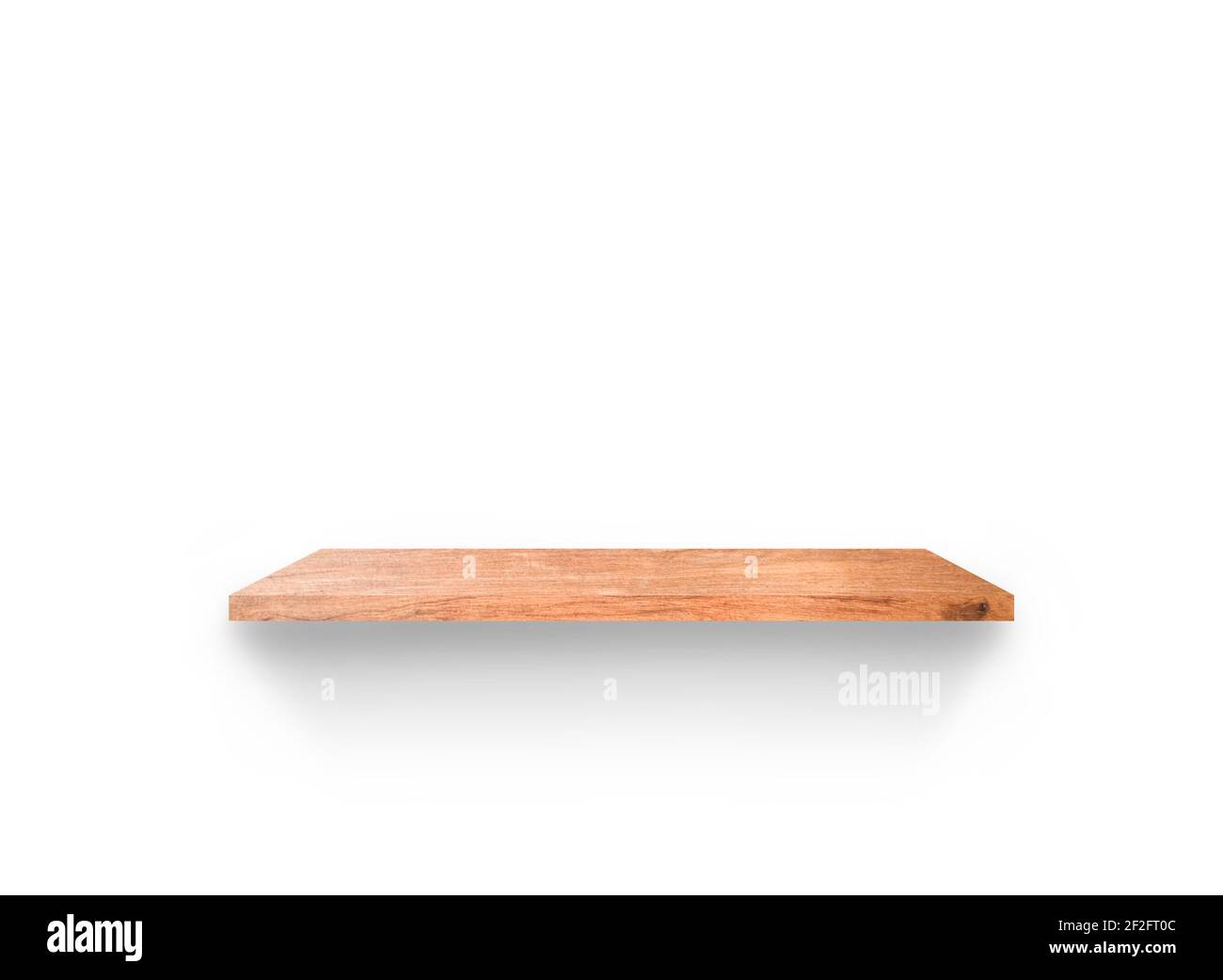 Front view of wooden shelf isolated on white background with clipping ...