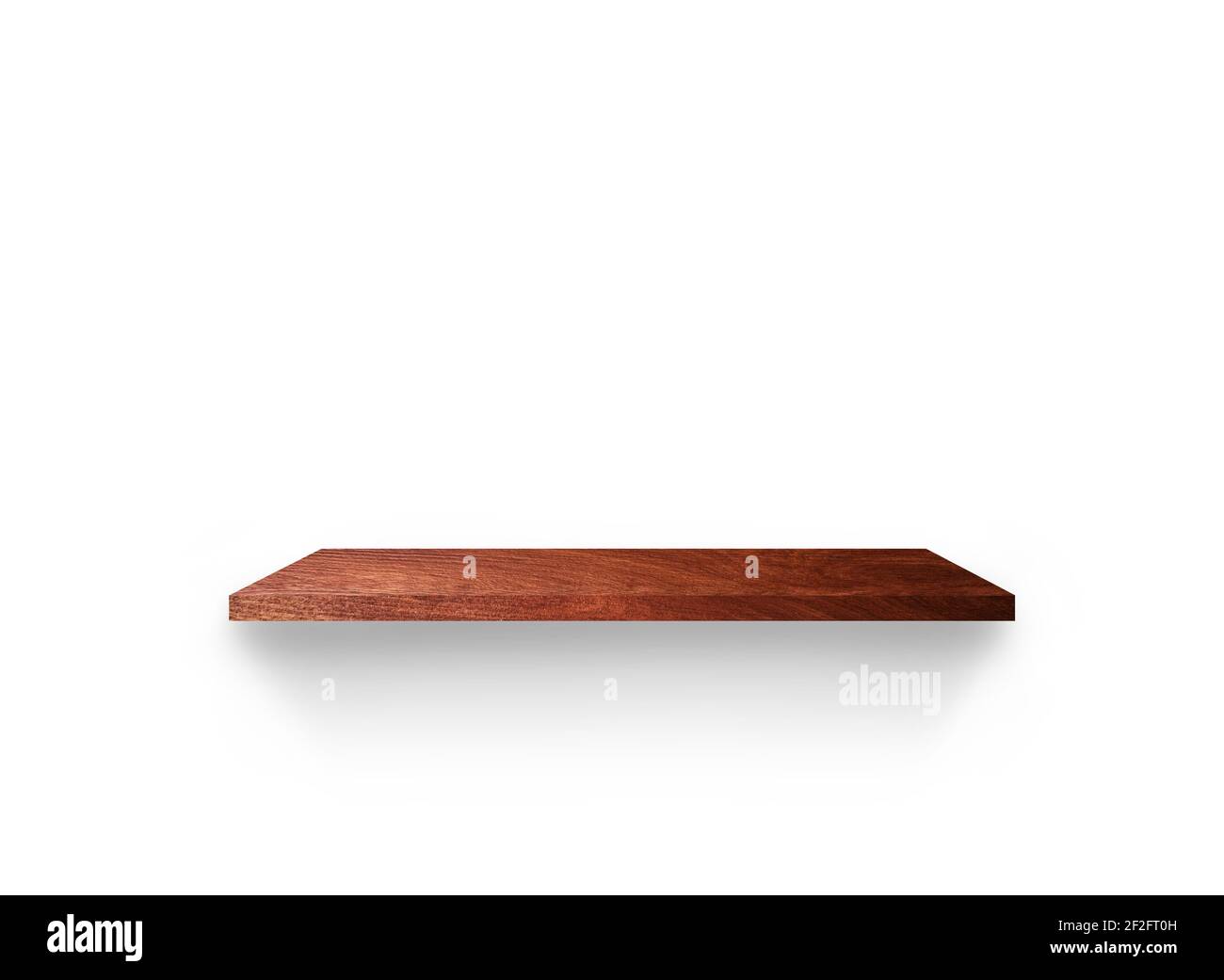 Front view of wooden shelf isolated on white background with clipping ...