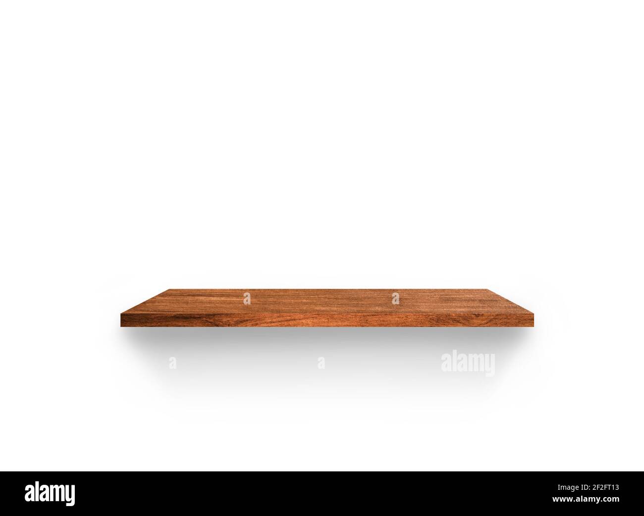 Front view of wooden shelf isolated on white background with clipping ...