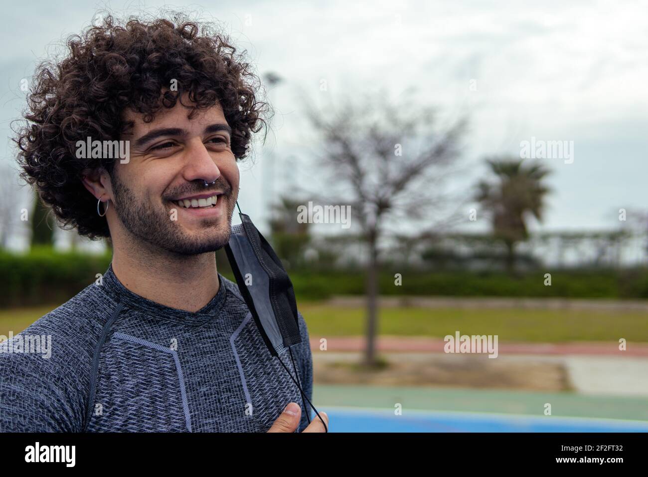 A portrait of a young Caucasian athlete smiling without a mask Stock ...