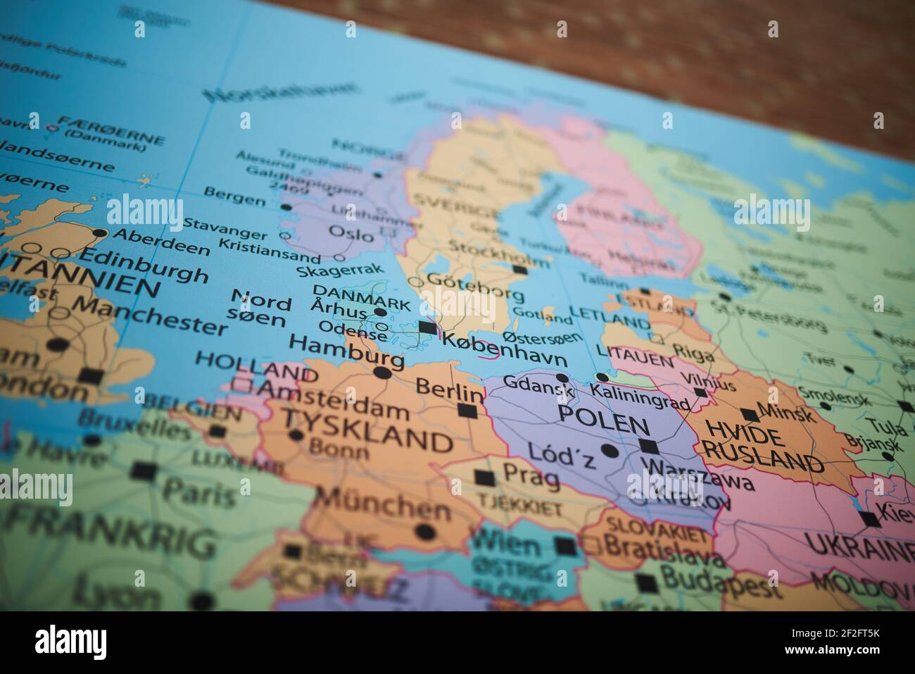 Closeup of a world map in danish in a school Stock Photo - Alamy