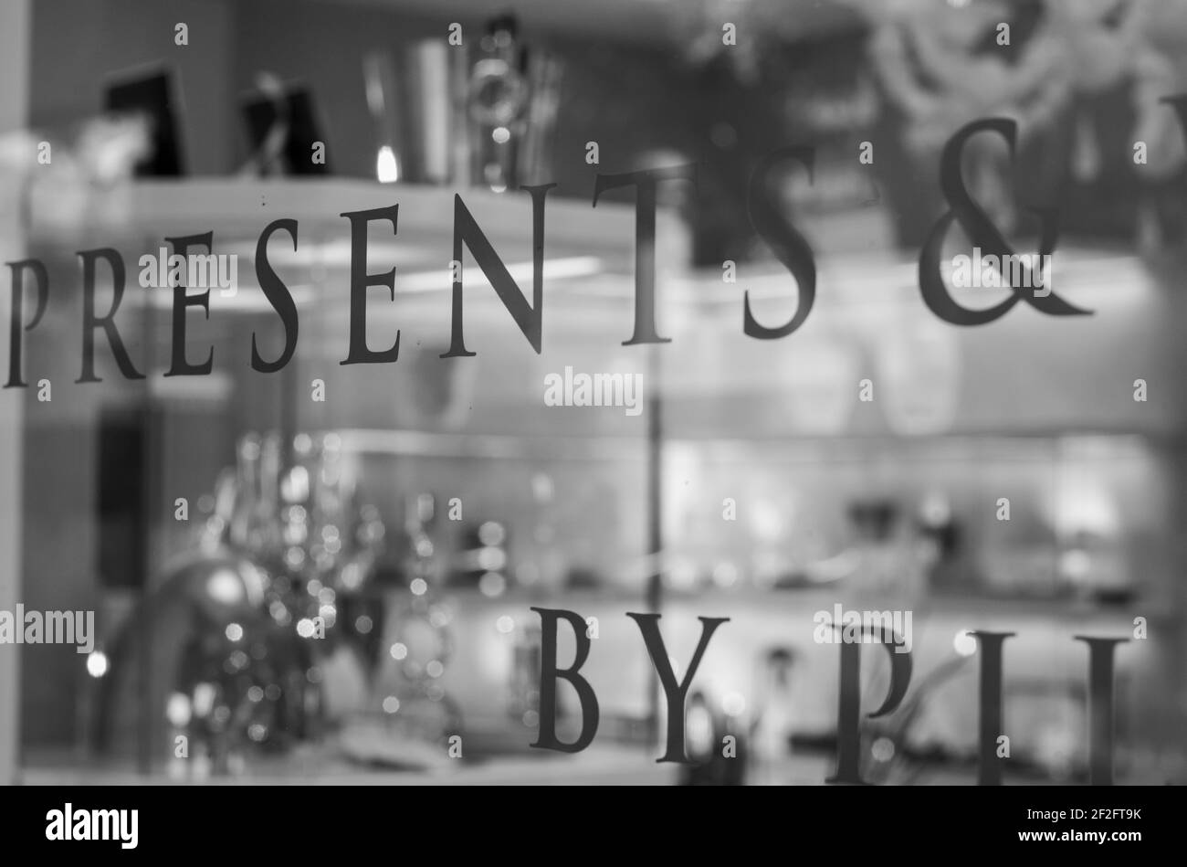 Black and white, typo on the shop window Stock Photo - Alamy