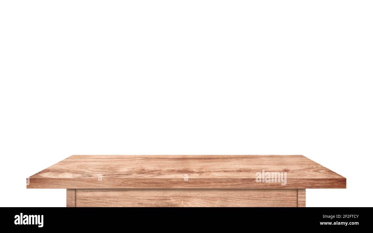 Top view of wooden table isolated on white background with clipping ...