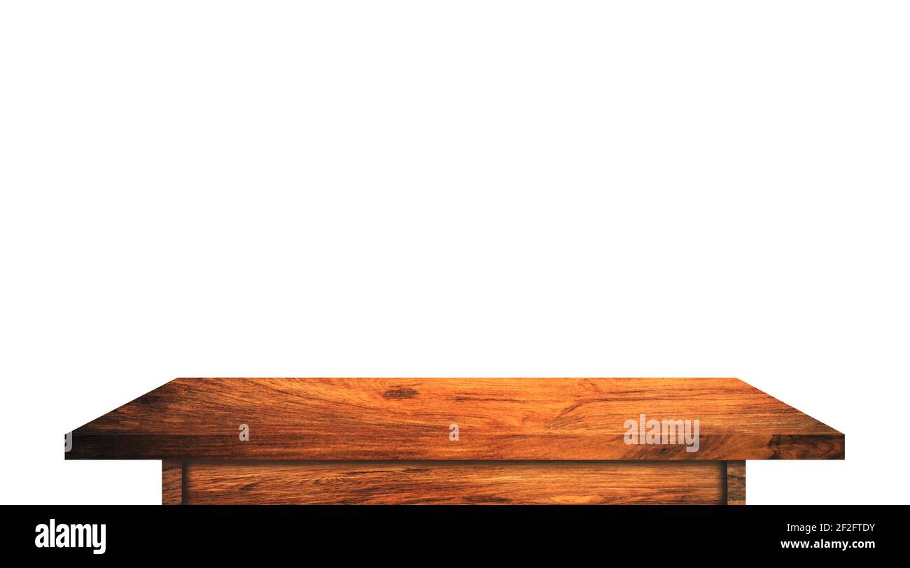 Top view of wooden table isolated on white background with clipping ...