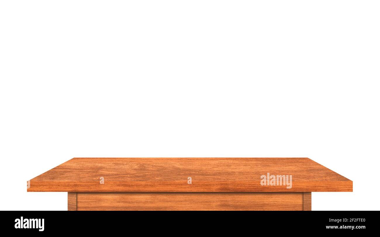 Top view of wooden table isolated on white background with clipping ...