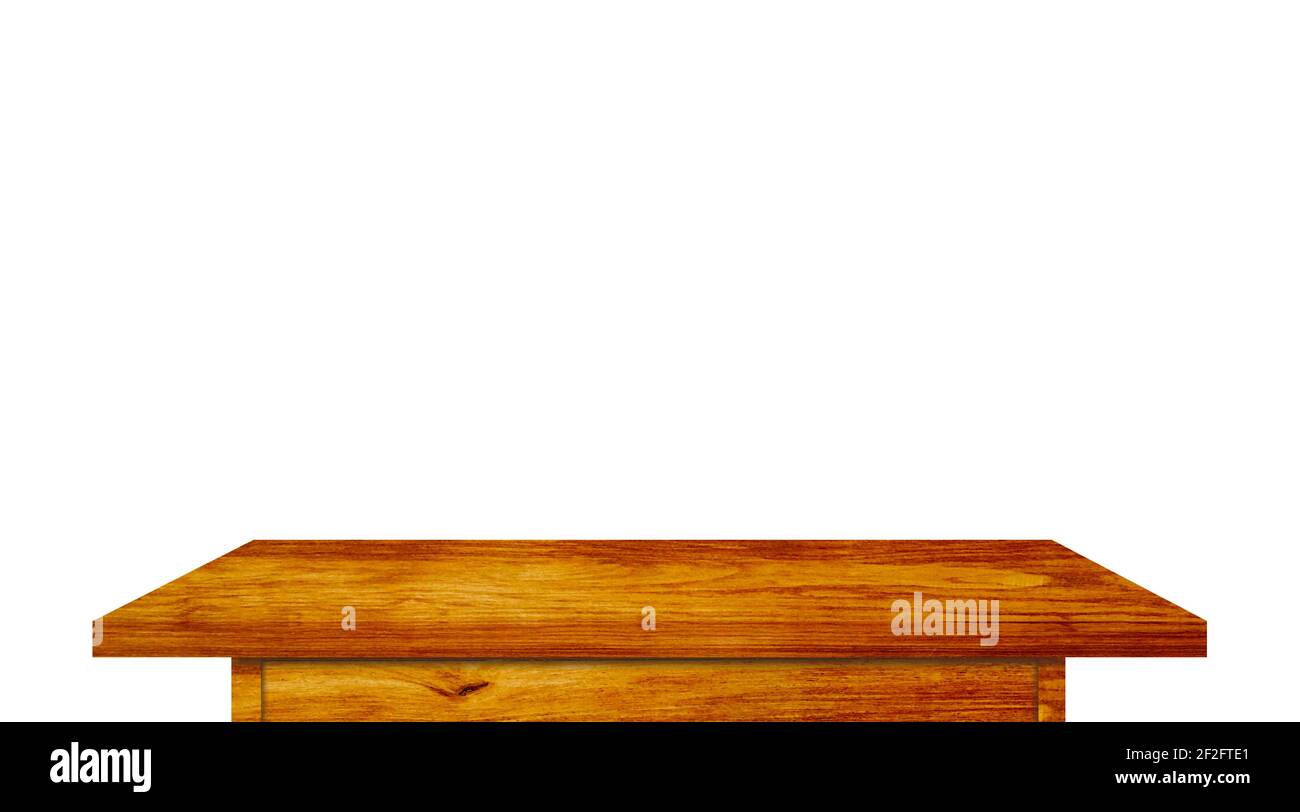 Top view of wooden table isolated on white background with clipping ...