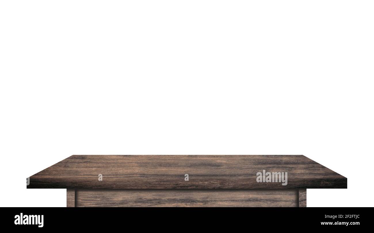 Top view of wooden table isolated on white background with clipping ...