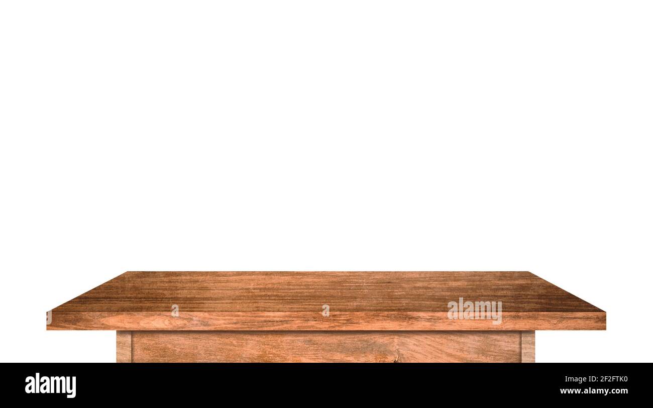Top view of wooden table isolated on white background with clipping ...