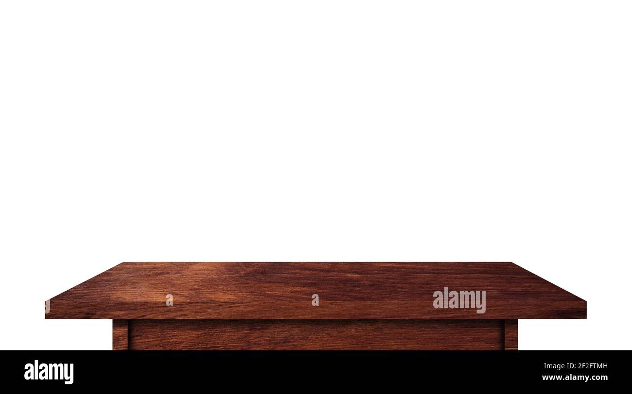 Dark wooden table top isolated on white background for your product ...