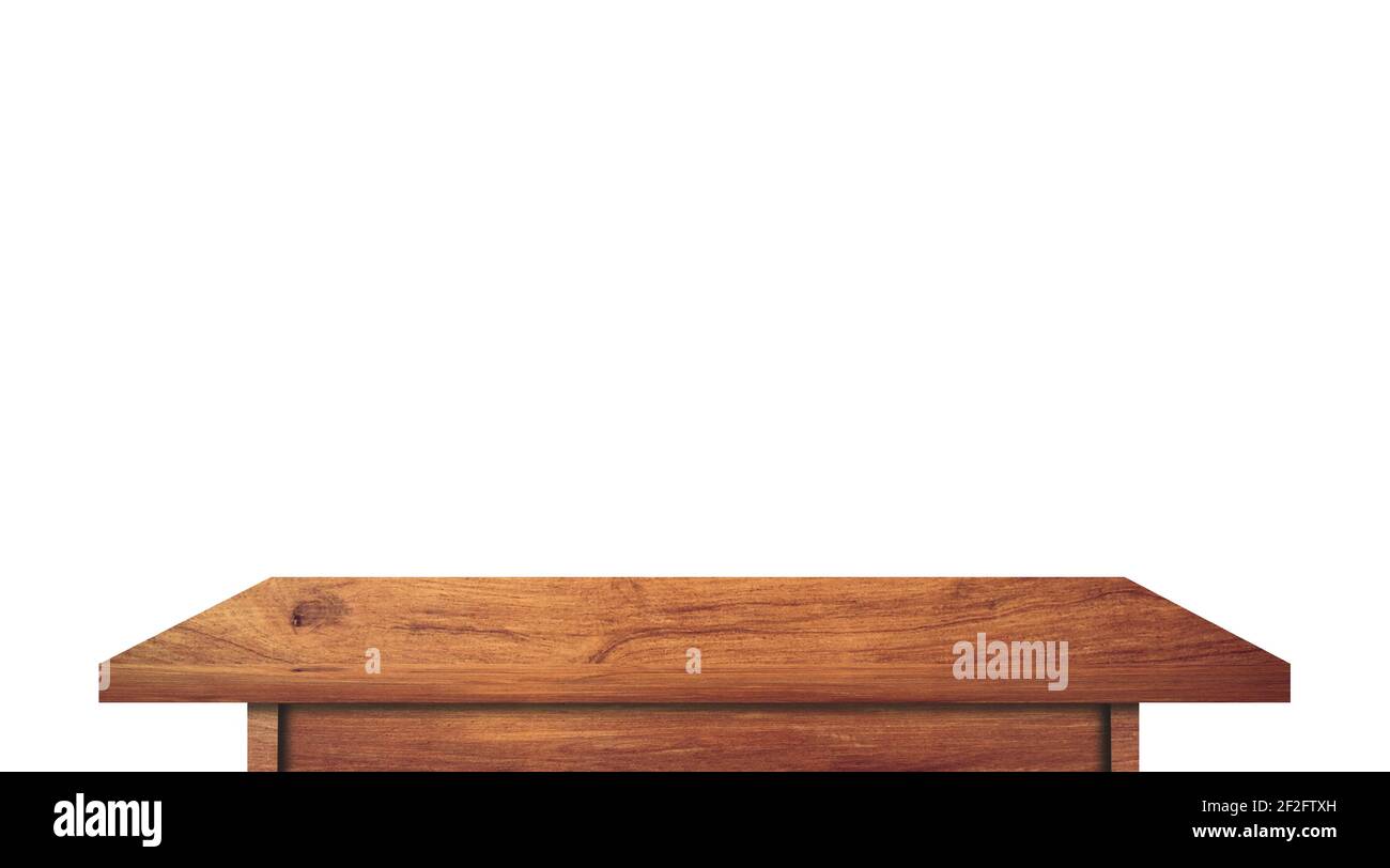 Dark wooden table top isolated on white background for your product ...