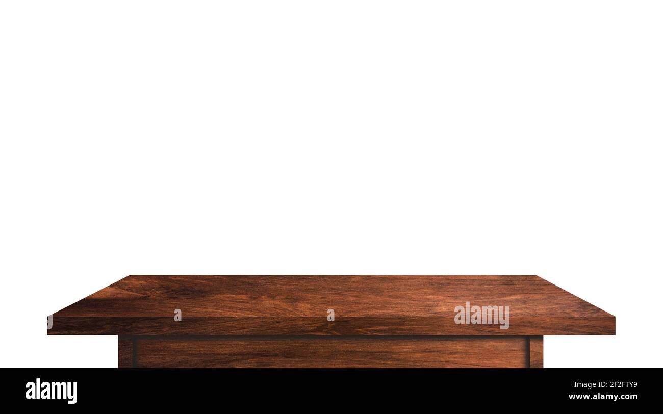 Dark wooden table top isolated on white background for your product ...