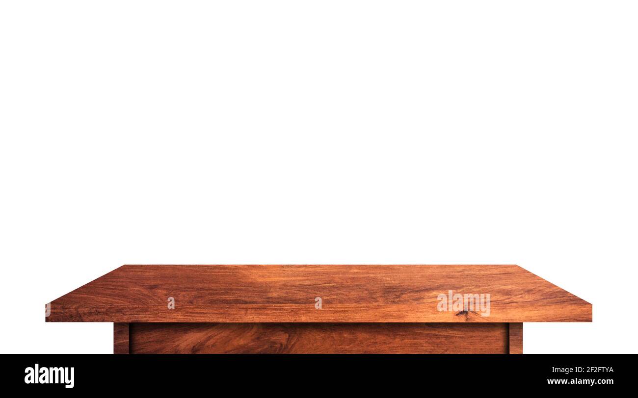 Dark wooden table top isolated on white background for your product ...