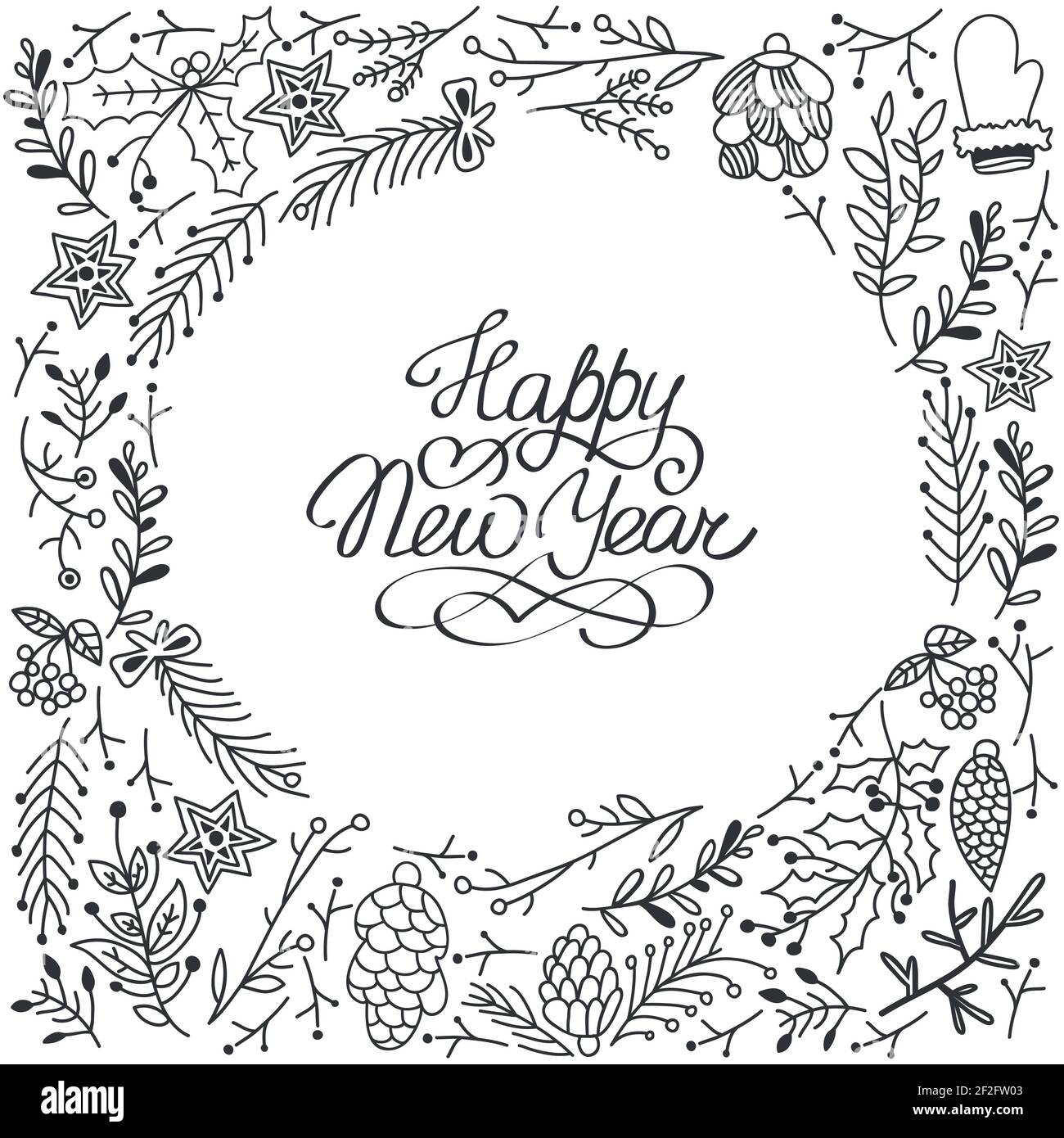 Winter festive floral template with greeting inscription tree branches ...