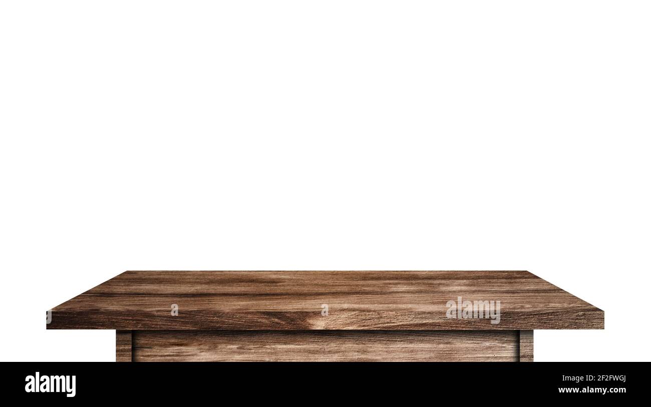 vintage wooden tabletop isolated on white background with clipping path ...