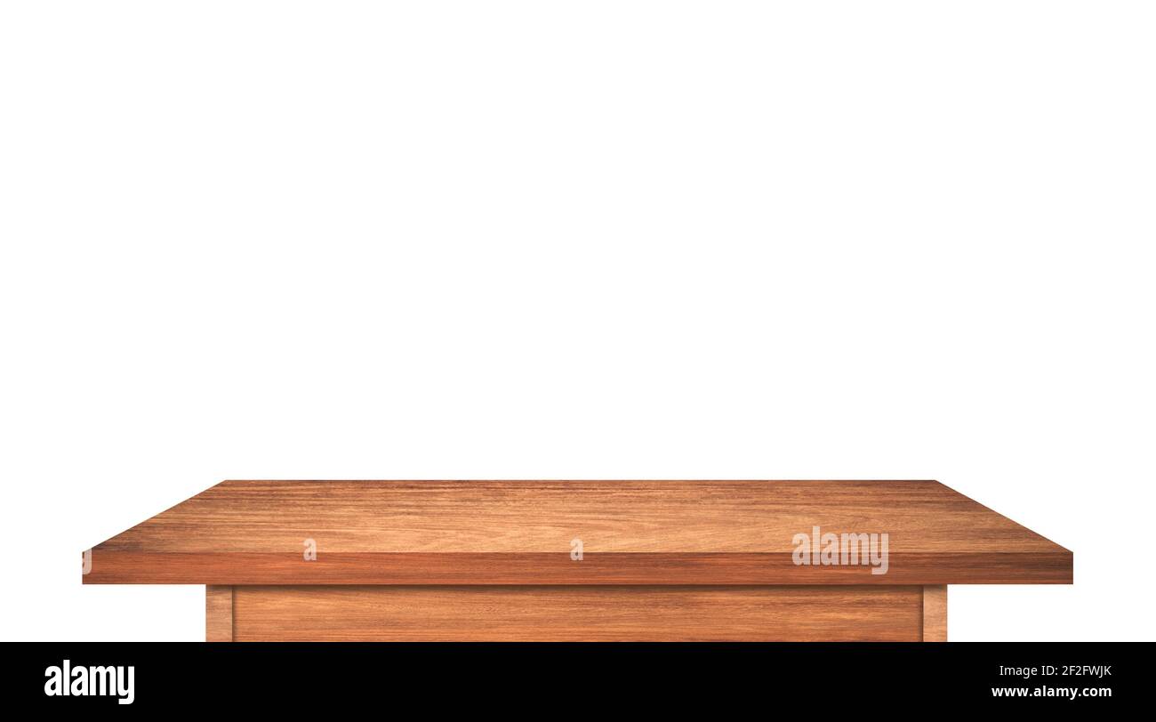 Top view of wooden table isolated on white background with clipping ...