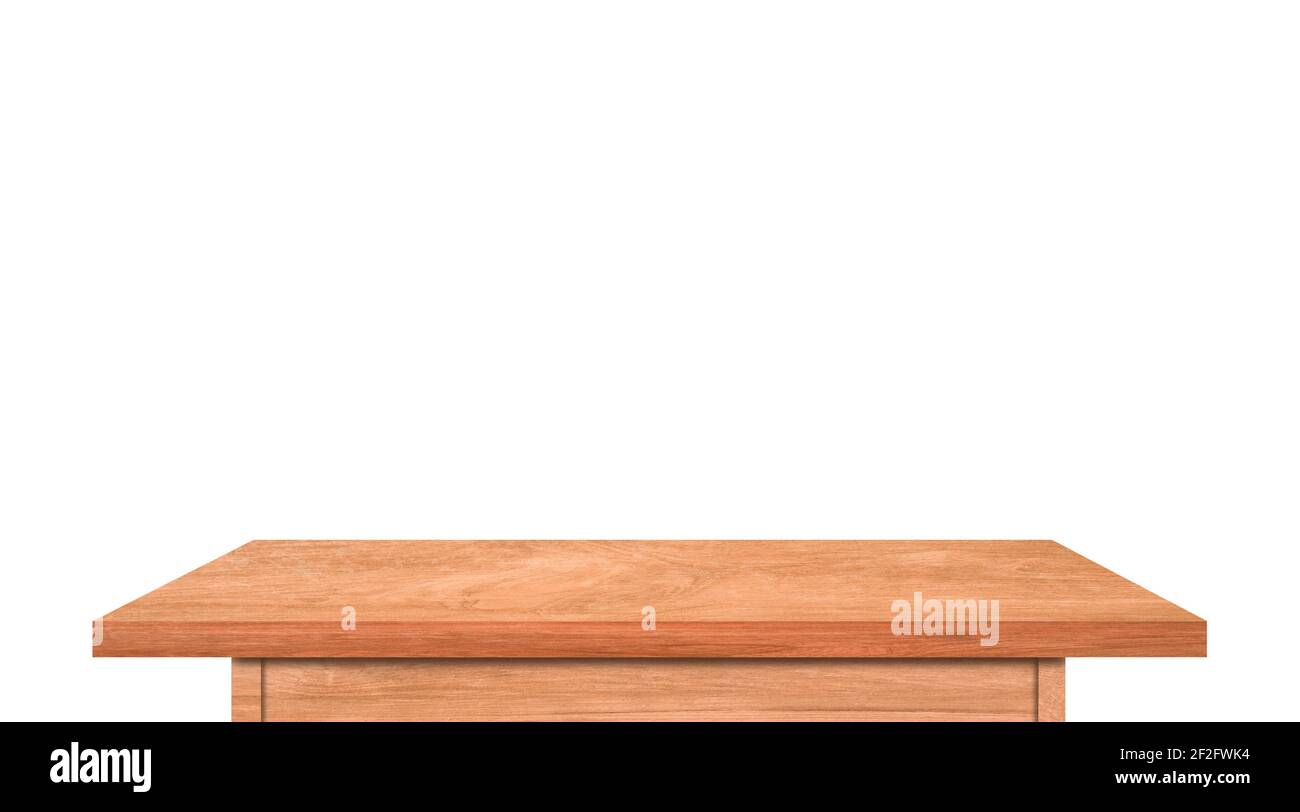 Top view of wooden table isolated on white background with clipping ...