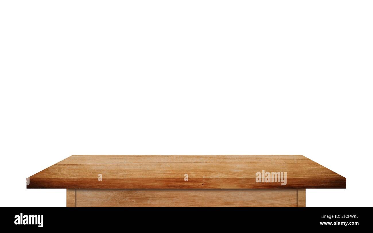 Top view of wooden table isolated on white background with clipping ...