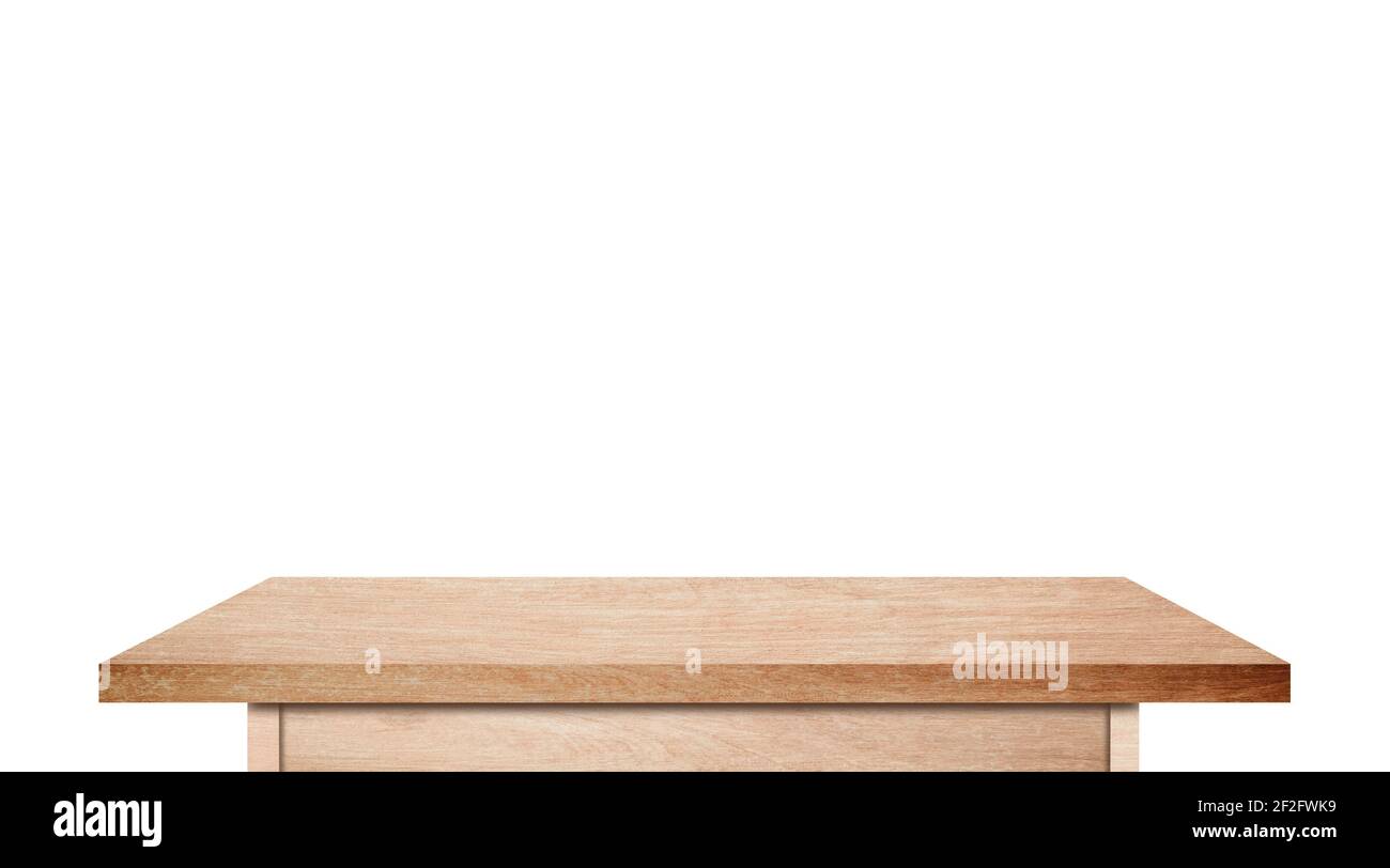 Top view of wooden table isolated on white background with clipping ...