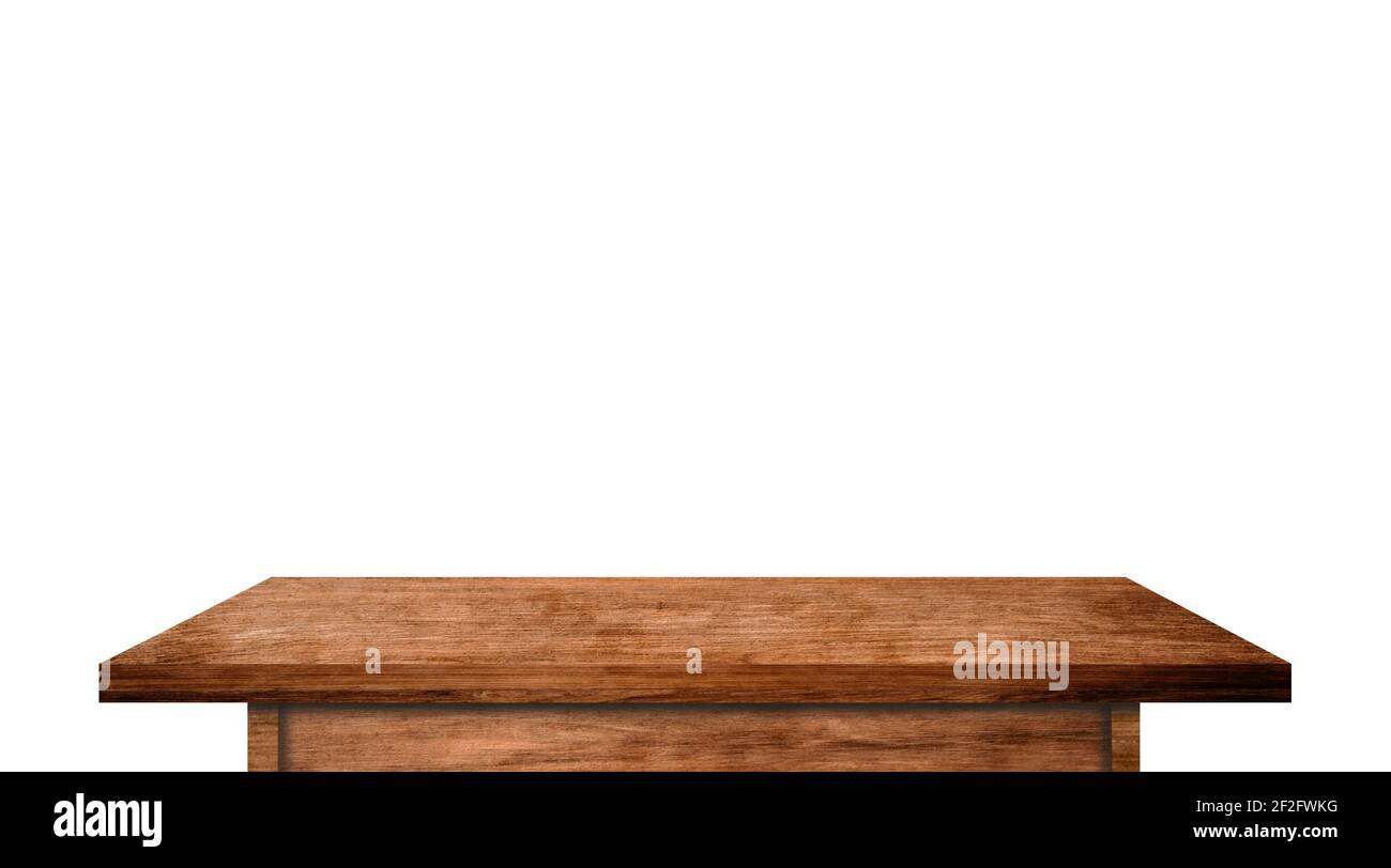 Top view of wooden table isolated on white background with clipping ...