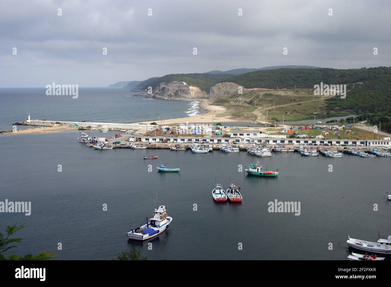 Fishing boats and harbor at beautiful village Kiyikoy in Kirklareli ...