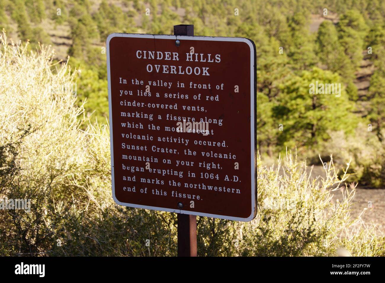 The sign or board about the valley on the entrance of Cinder Hills ...