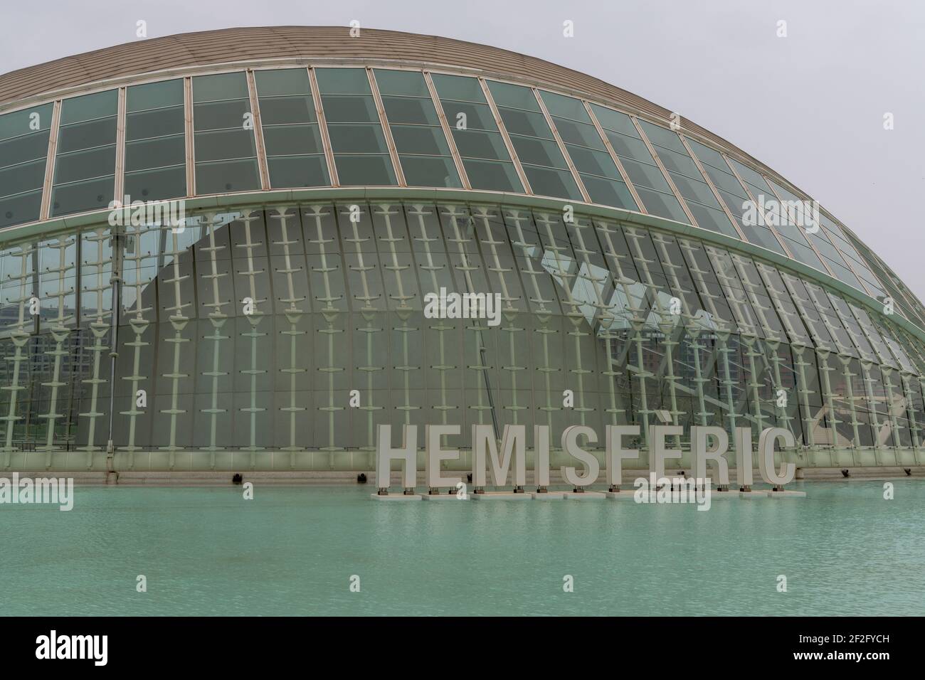 Valencia, Spain - 3 March, 2021: detail view of the Hemisferic building ...