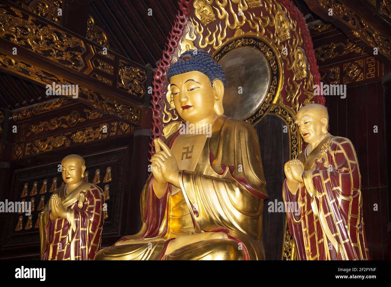 Buddhist Temple. Golden statue of Buddha-- southern Xian (Sian, Xi'an ...
