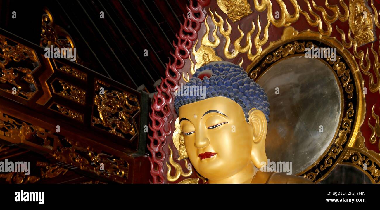 Buddhist Temple. Golden statue of Buddha-- southern Xian (Sian, Xi'an ...