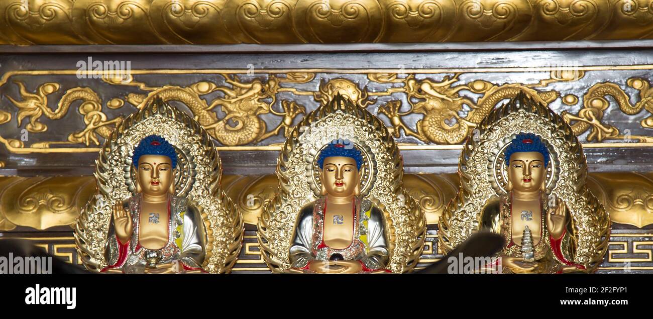 Buddhist Temple. Golden statue of Buddha-- southern Xian (Sian, Xi'an ...